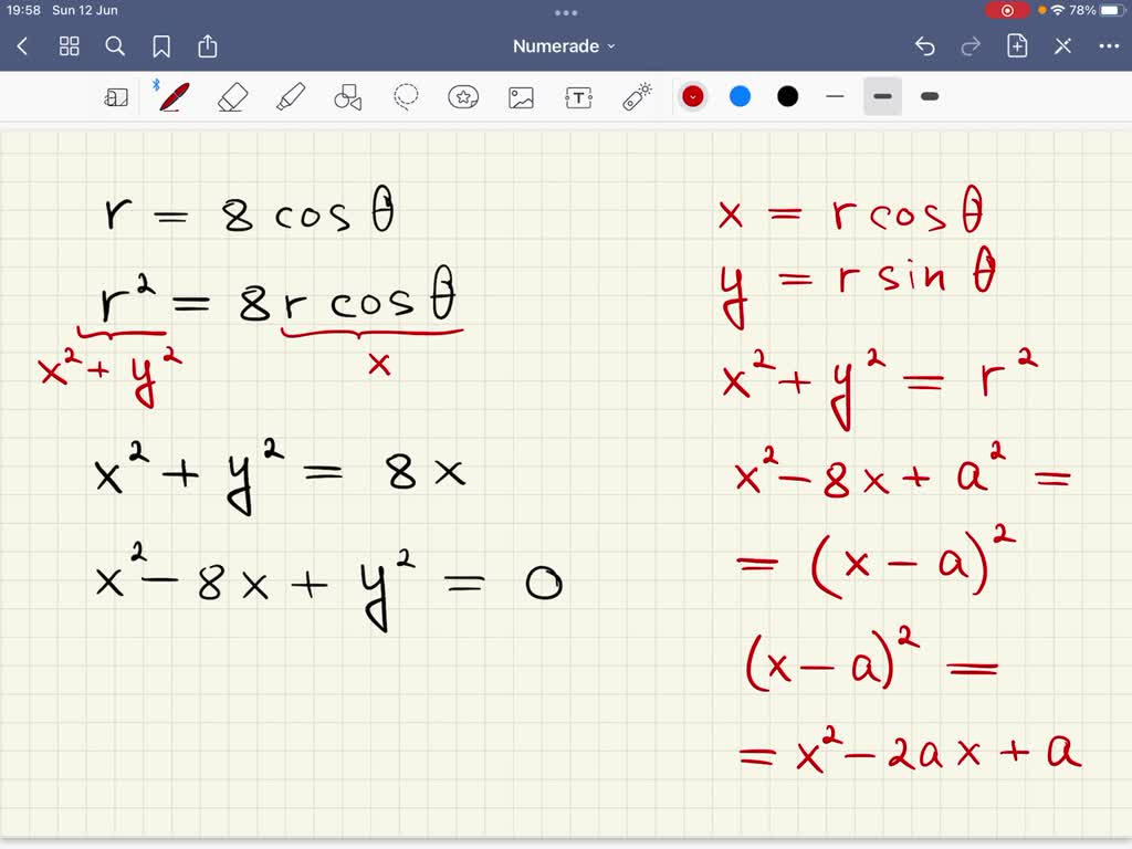 SOLVED: (1 point) The equation r 8 cos 0 represents a circle Find the ...