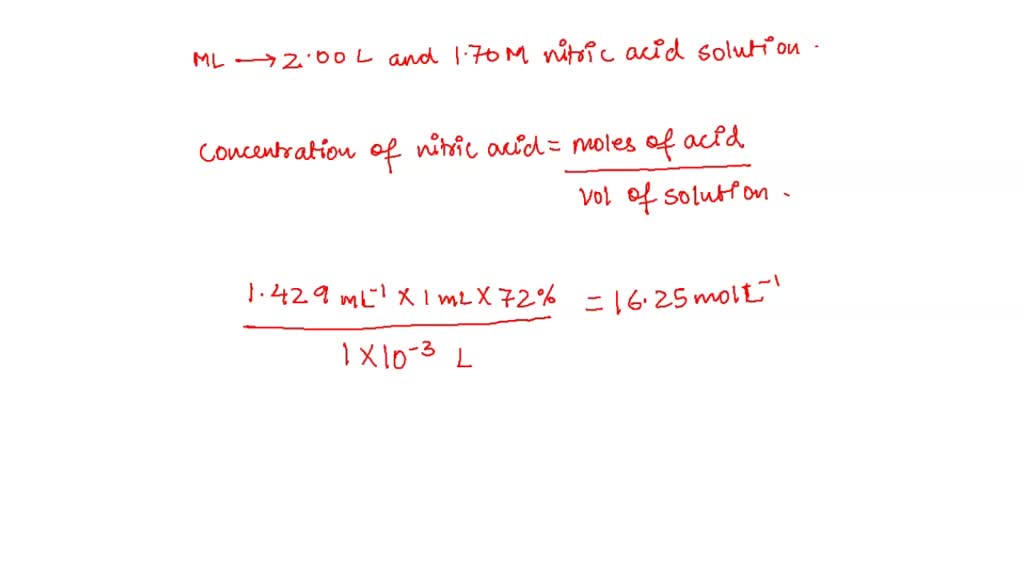 SOLVED: Nitric acid (HNO3) is commercially available as a 72% (w/w ...