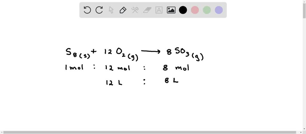 SOLVED: Consider the balanced reaction: S8 (s) + 12O2 (g) â†’ 8SO3 (g ...