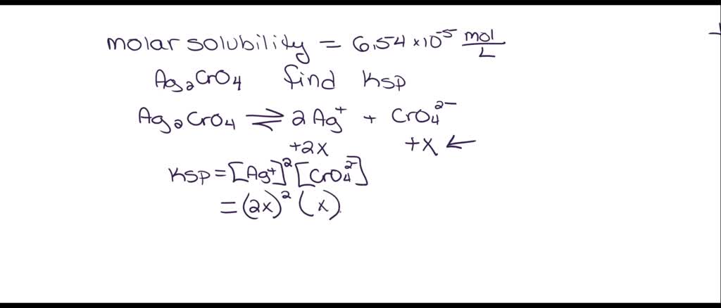 SOLVED: The molar solubility (S0) of Ag2CrO4 is 6.54 × 10-5 mol/L. What ...