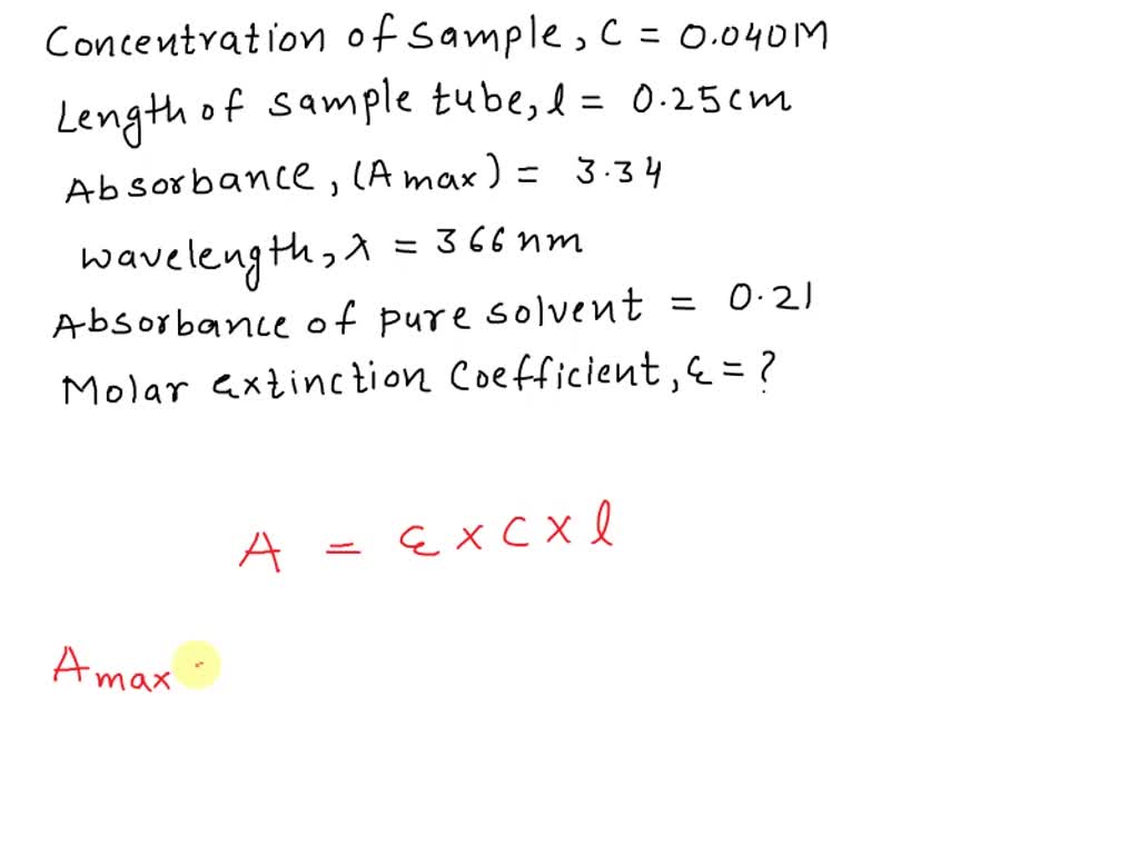 SOLVED: A 0.040 M sample of a compound is placed in a spectrometer with ...