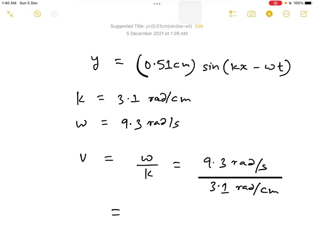 SOLVED: A sinusoidal wave on a string is described by y=(0.51 cm) sin ...