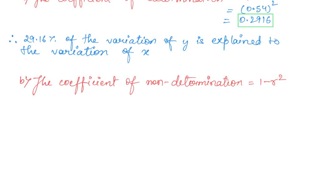 SOLVED: Given r = 0.54, find the coefficients of determination and non-determination and explain ...