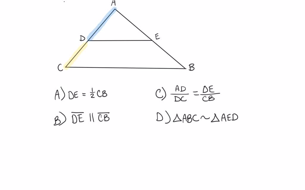 SOLVED: Triangle ABC is shown in the diagram below: If DE joins the midpoints of ADC and AEB ...