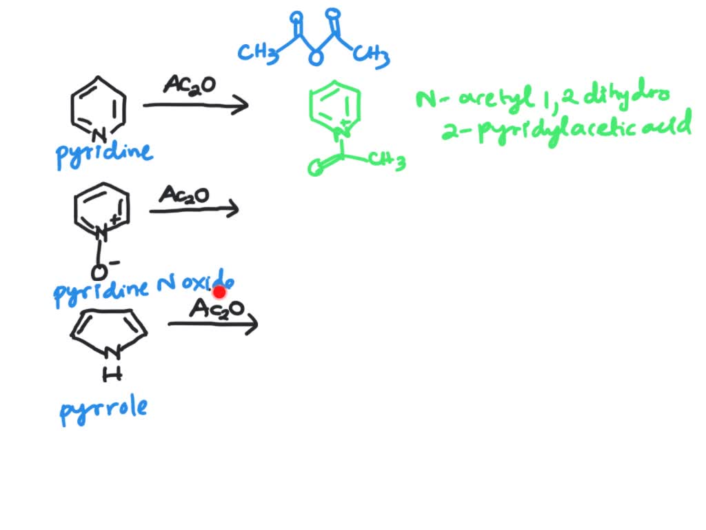 SOLVED: Draw the product of the reaction of pyridine, pyridine N-oxide and pyrrole with acetic ...