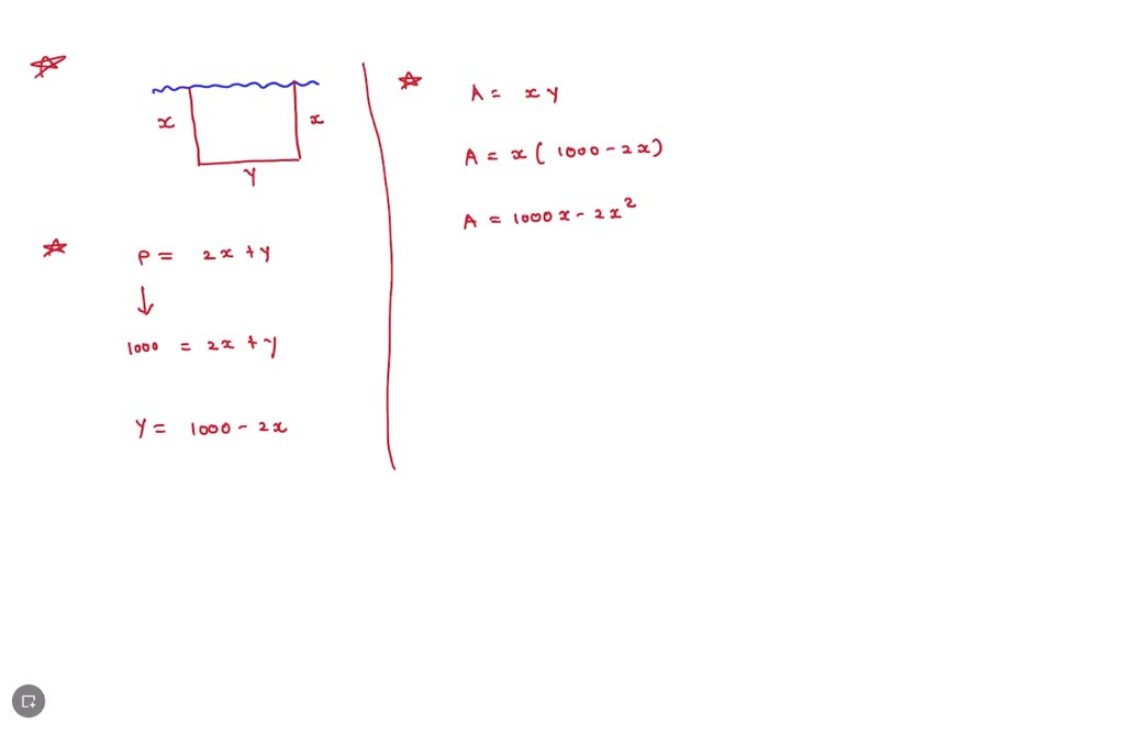 SOLVED: A farmer has 1000 feet of fence and wishes to enclose a rectangular plot of land. The ...