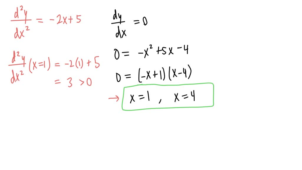 A curve is such that dy/dx=-x^2+5x-4 (a) Find the x -coordinate of each of the stationary points ...