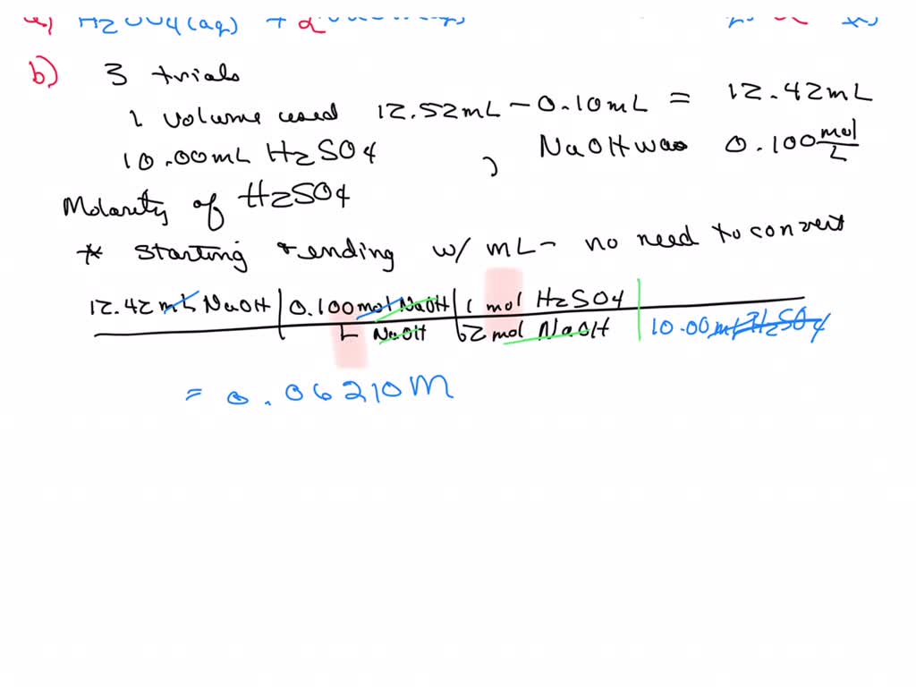 SOLVED: Question 20 (6 points) Several 10.00 mL samples of sulfuric acid solution of unknown ...