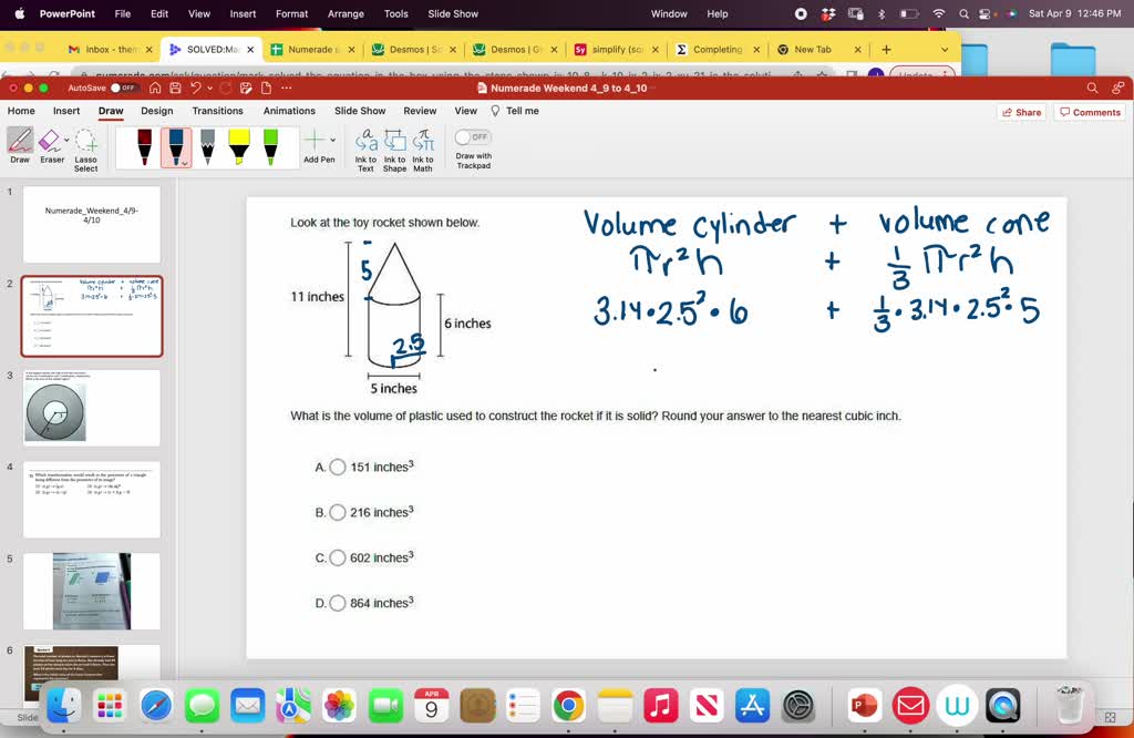 'What is the volume of plastic used to construct the rocket if it is ...