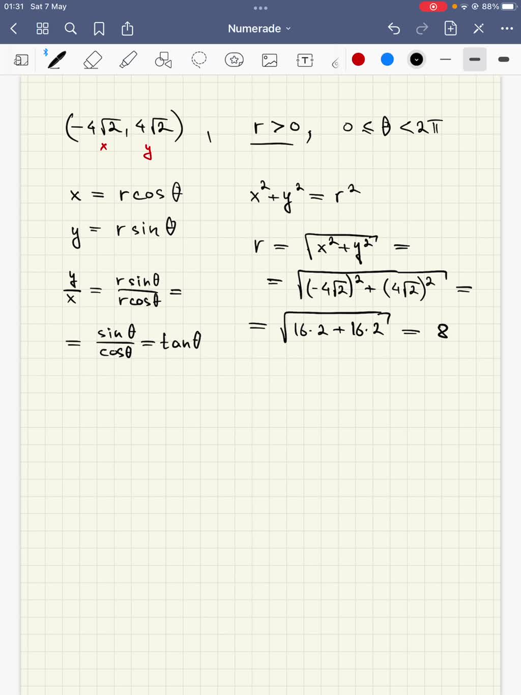 SOLVED: Convert the point with Cartesian coordinates (-4,4sqrt(3)) to ...