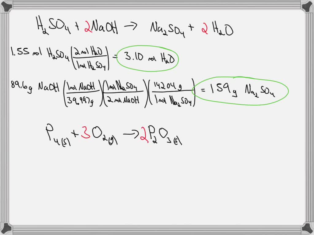 SOLVED: Given: H2SO4 + NaOH -> Na2SO4 + H2O a) Balance the reaction: H2SO4 + 2 NaOH -> Na2SO4 ...
