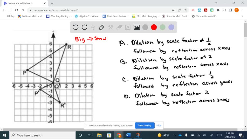 SOLVED: 'A sequence of transformations is described below: A dilation about a point P A rotation ...