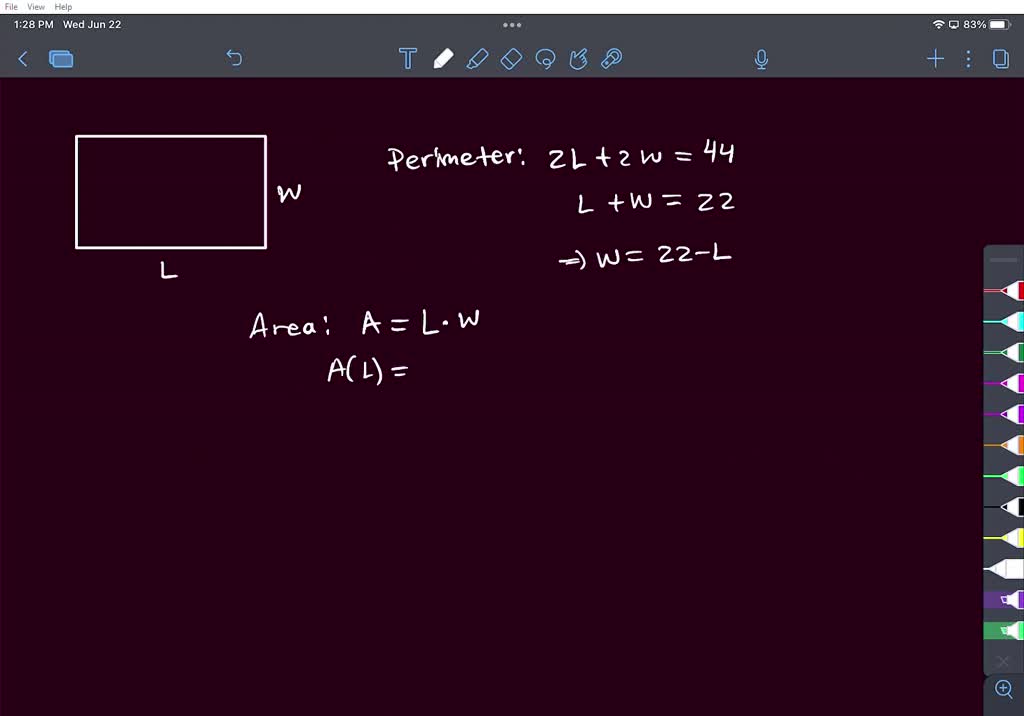 SOLVED: point) Find the length L and width W (with W