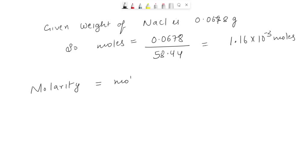 SOLVED: 5 mL of 0.1245 g/mL NaCl are pipetted into a 25 mL volumetric flask and the flask is ...