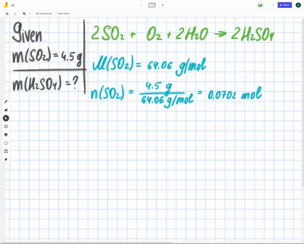 sulfur dioxide gas reacts with oxygen gas and water according to the ...