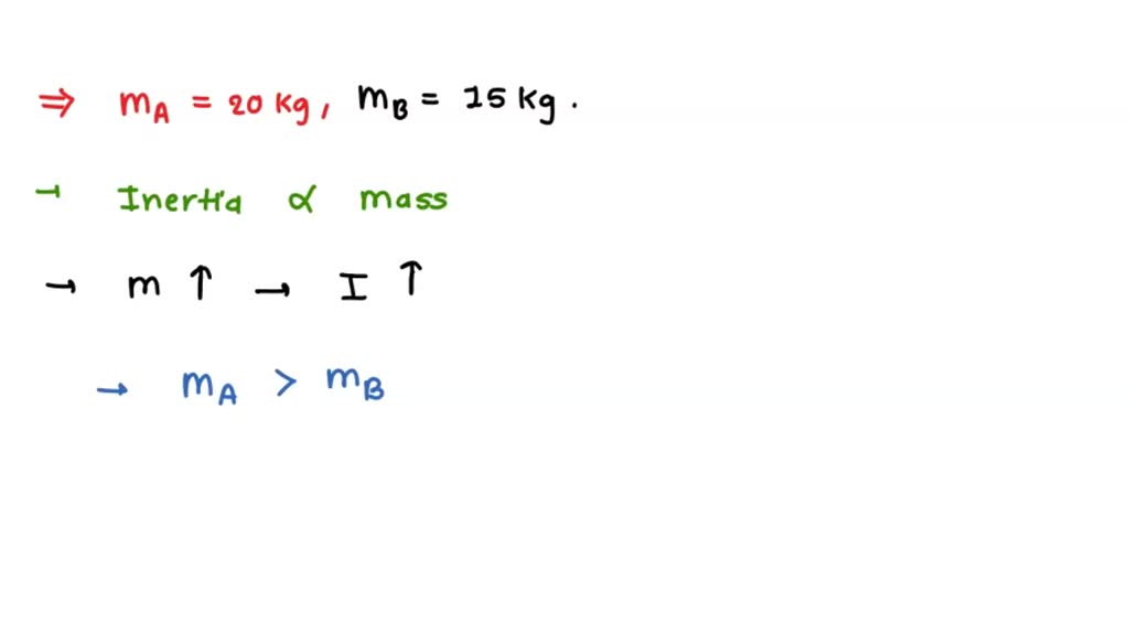 Solved Two Objects Of Mass 20kg And 15 Kg Which One Have Less Inertia