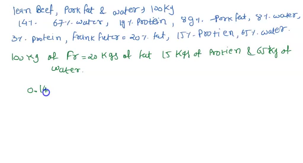 '6. (5 points) Determine the amounts of lean beef, pork fat, and water ...