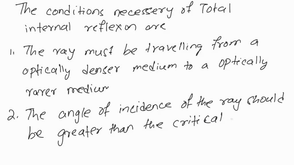 SOLVED: Write two essential conditions for total internal reflection to ...