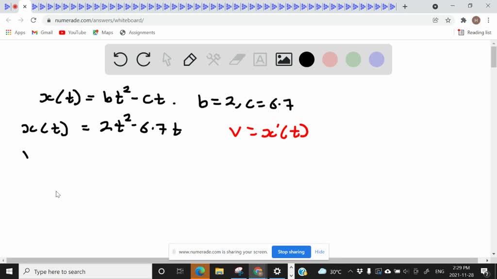 SOLVED: The position of an object as a function of time is given by x = bt^2 + ct, where b = 1.0 ...