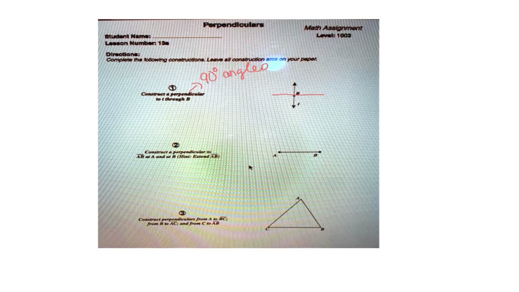 Perpendiculars Math Assignment Level: 1029 Boxing Name Lesson Number: 18 Directions: Complete ...