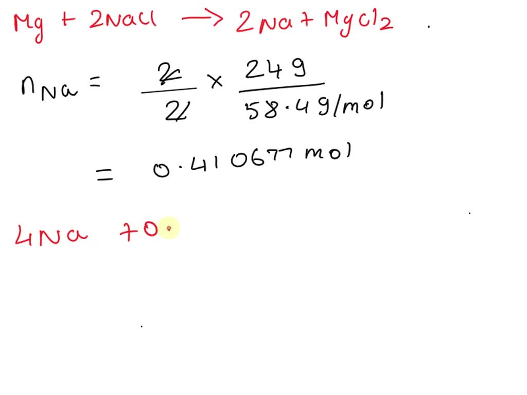 If 24 grams of sodium chloride reacts with an excess amount of magnesium how many grams of ...