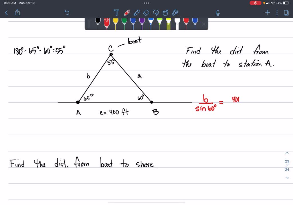 SOLVED: To determine how far a boat is from shore, two radar stations ...