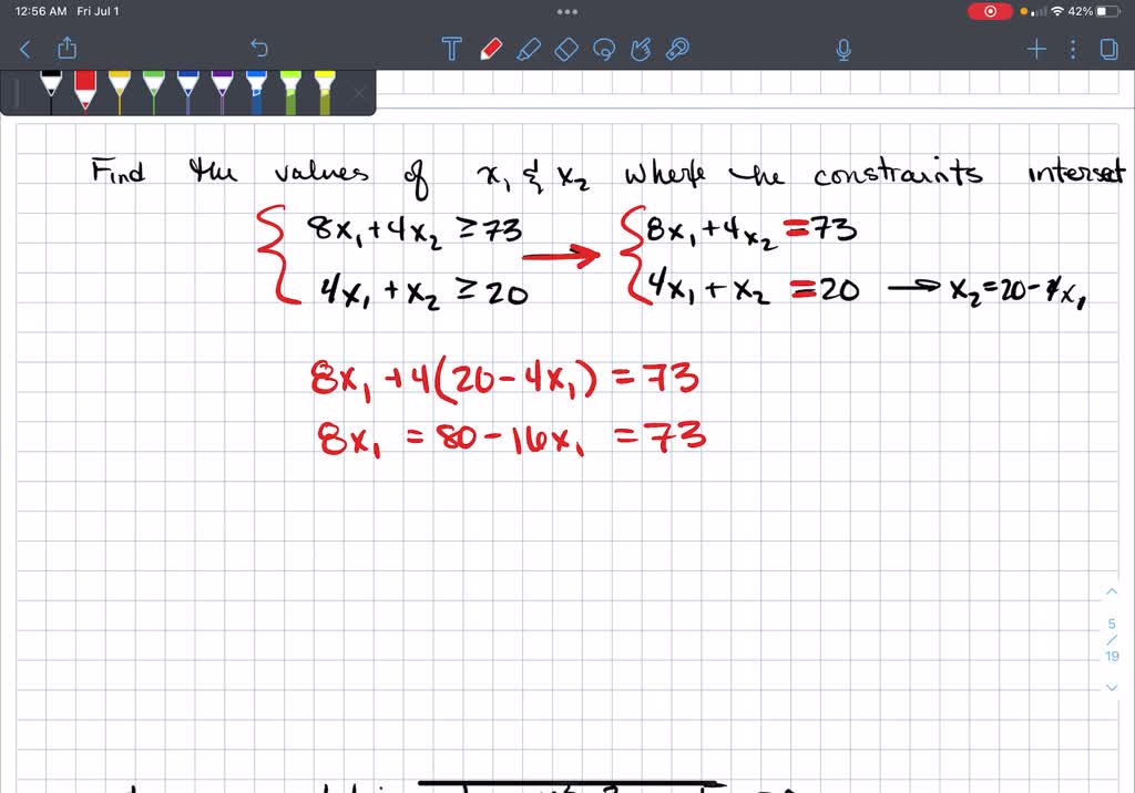 SOLVED: Find the values of x1 and x2 where the following two constraints intersect. (Negative ...