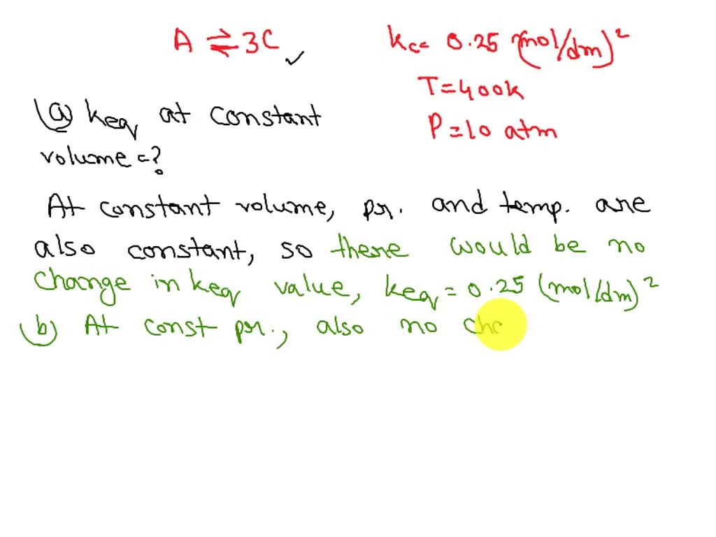SOLVED: Consider the following elementary reaction, A–2B, where Kc ...