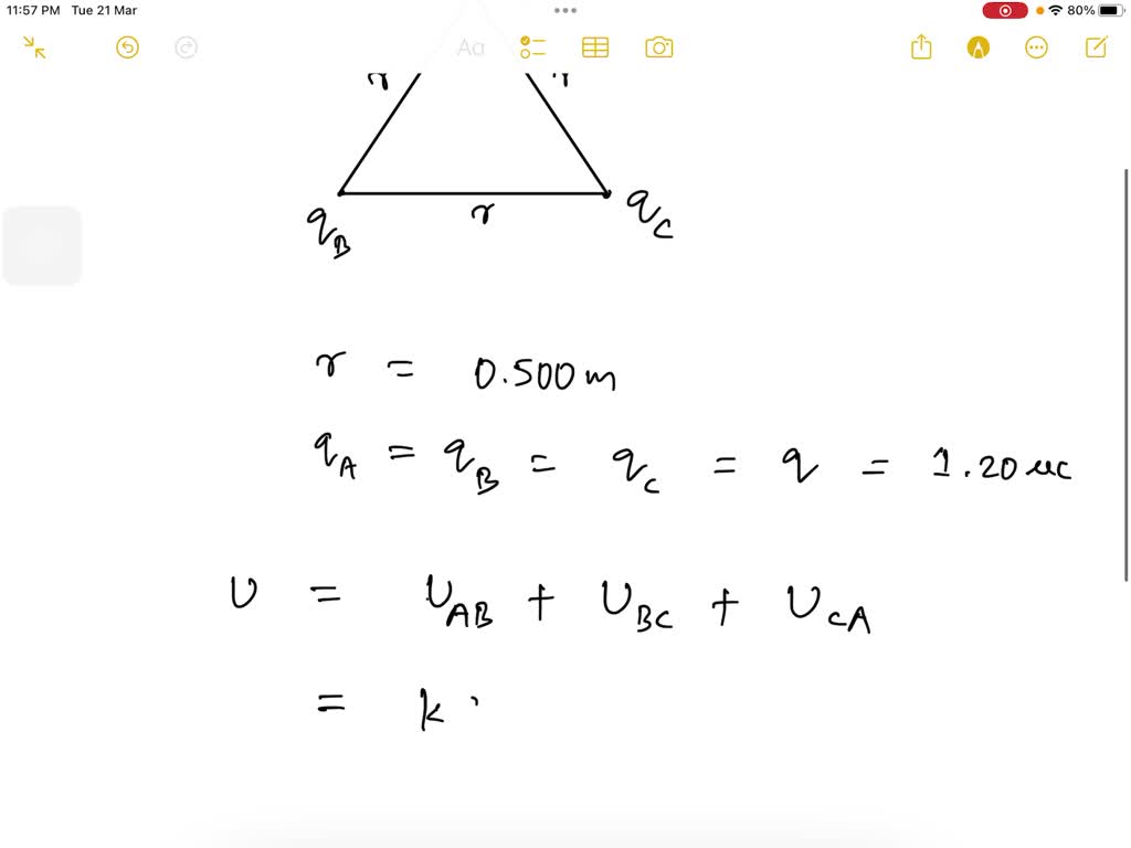 SOLVED: Three equal 1.20-μC point charges are placed at the corners of an equilateral triangle ...