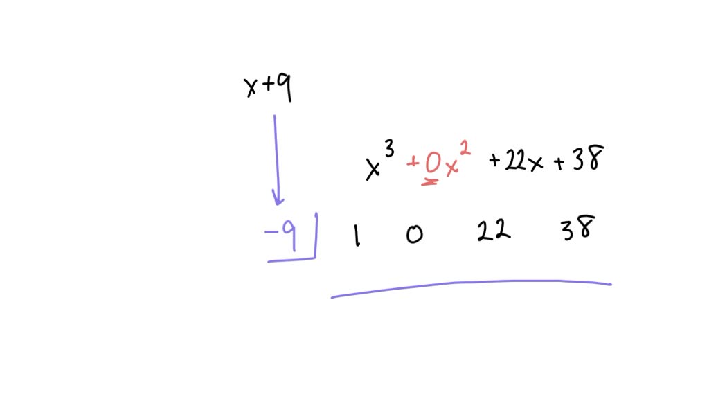 When dividing the polynomial x cubed plus 22 x plus 38 by x plus 9 ...