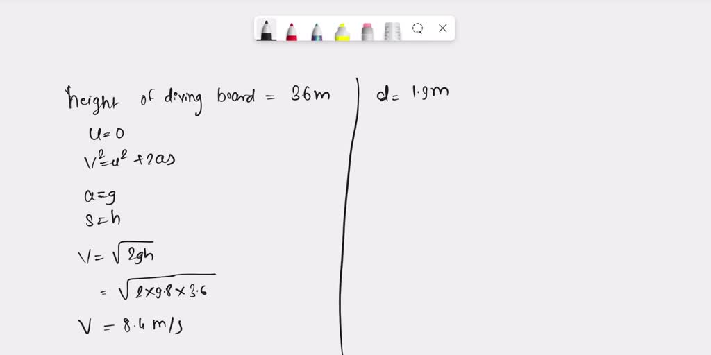 SOLVED: A person jumps off a diving board 3.6 m above the water's ...