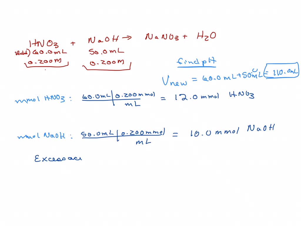 SOLVED: A 50.0 mL sample of 0.200 M sodium hydroxide is titrated with 0.200 M nitric acid ...