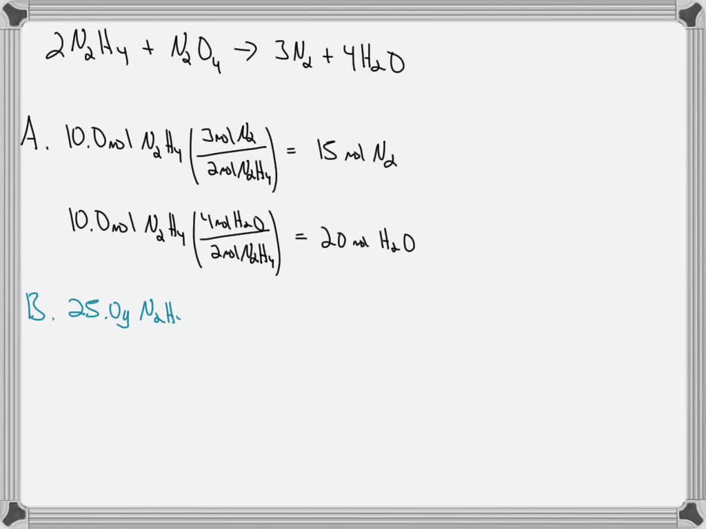 SOLVED: The balanced equation for the oxidation of hydrazine (N2H4) by ...