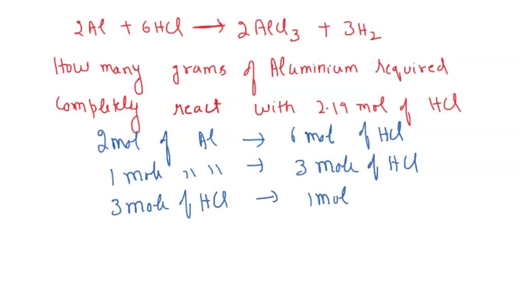 SOLVED: Consider the following balanced equation: 2Al(s) + 6HCl(aq) â†’ 2AlCl3(aq) + 3H2(g). How ...