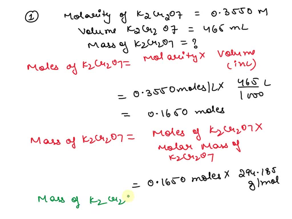 SOLVED: Potassium dichromate (K2Cr2O7) with a mass of 2.335 g is ...