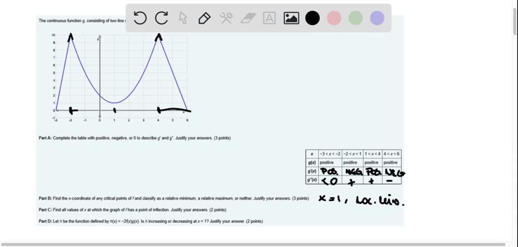 The continuous function consisting of two line segments and a parabola defined on the closed ...