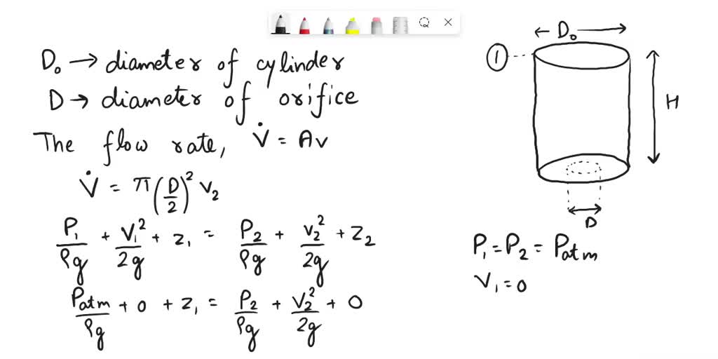 SOLVED: The diameter of a cylindrical water tank is D0 and its height is H. The tank is filled ...