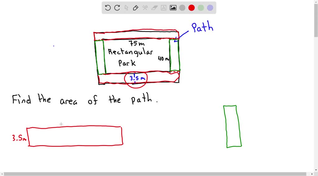 SOLVED: A rectangular park is 75m. long and 40m. wide. A path 3.5m ...