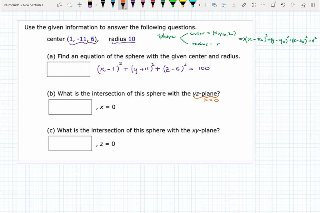 SOLVED: 5) Consider a sphere with equation (x + 1)2 + (y 1)2 + (z - 4)2 ...