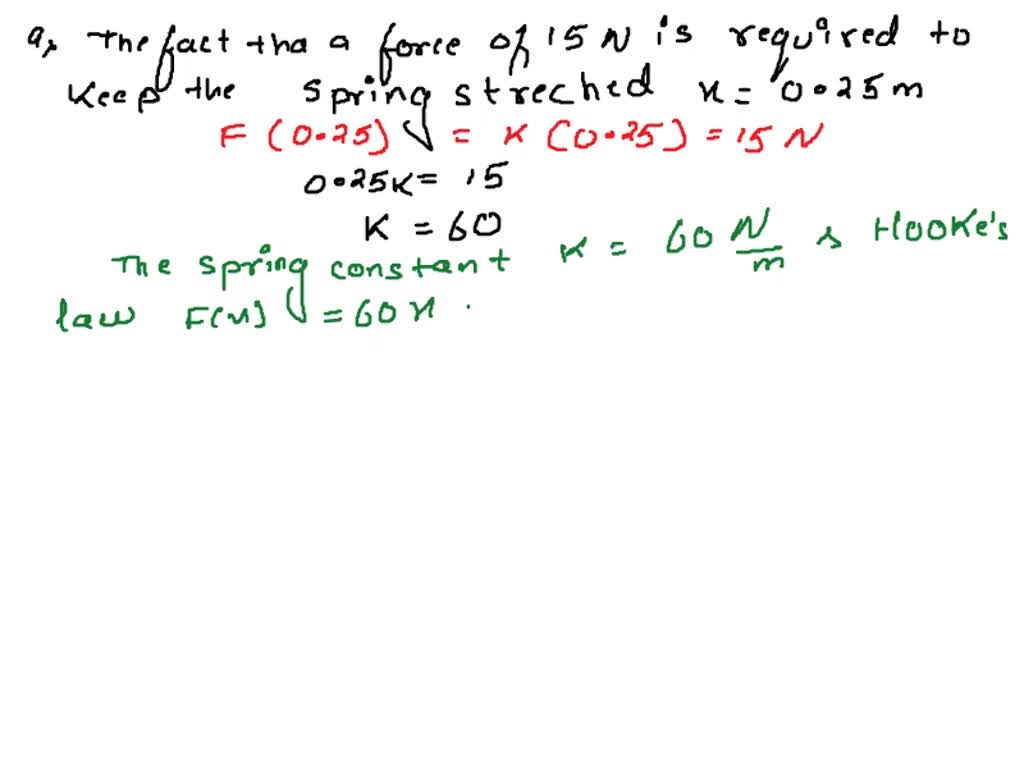 SOLVED: Compressing and stretching spring. Suppose a force of 15 N is ...