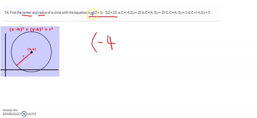 3. Find the radius of the circle x2+ y2+ 4x - 10y + 25 = 0.a. 2b. 4c. 3d. 5