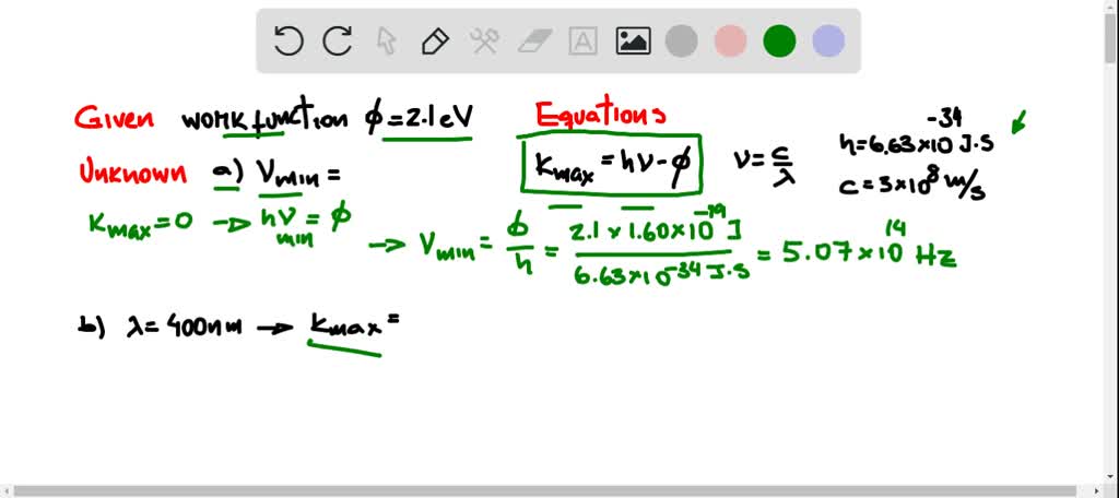 SOLVED: The work function of cesium is 2.1 eV. (a) Determine the lowest ...