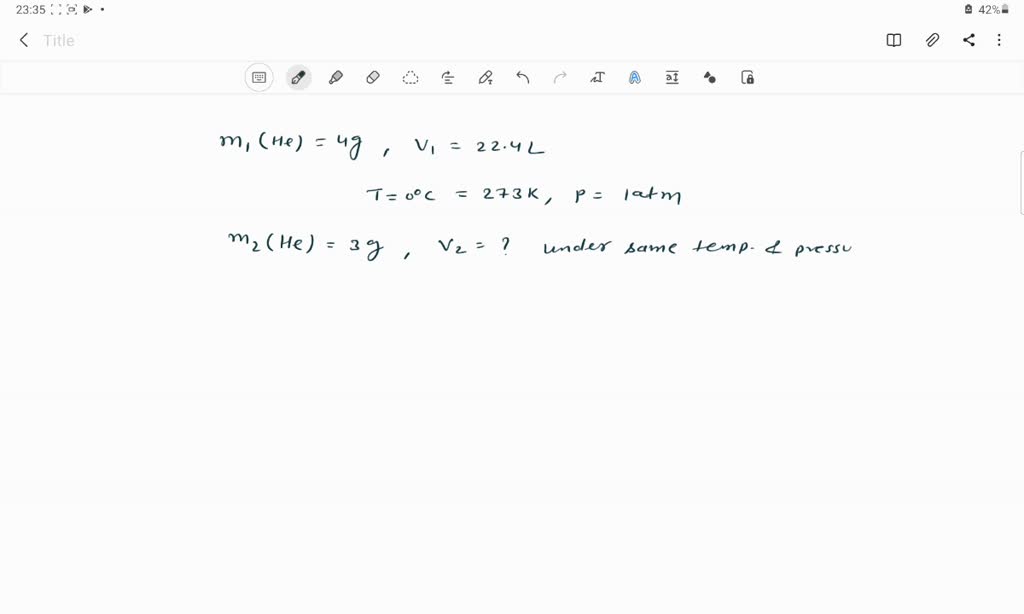 SOLVED: If 4.0 g of helium gas occupies a volume of 22.4 L at 0 o C and a pressure of 1.0 atm ...