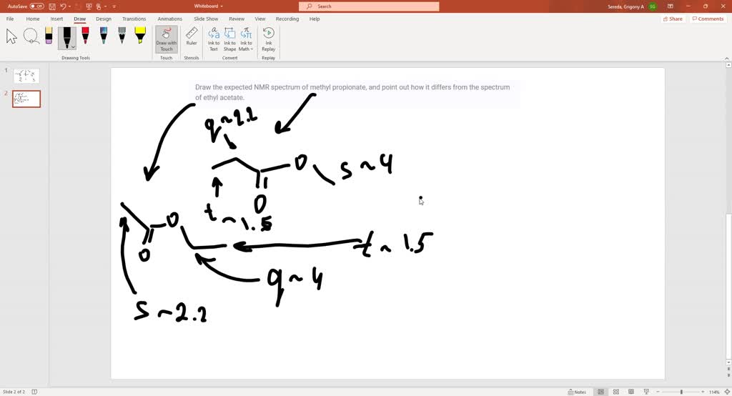 SOLVED: Draw the expected NMR spectrum of methyl propionate, and point ...