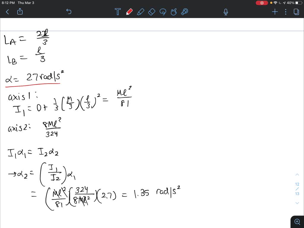 A long, thin rod is cut into two pieces, one being twice as long as the other. To the midpoint ...