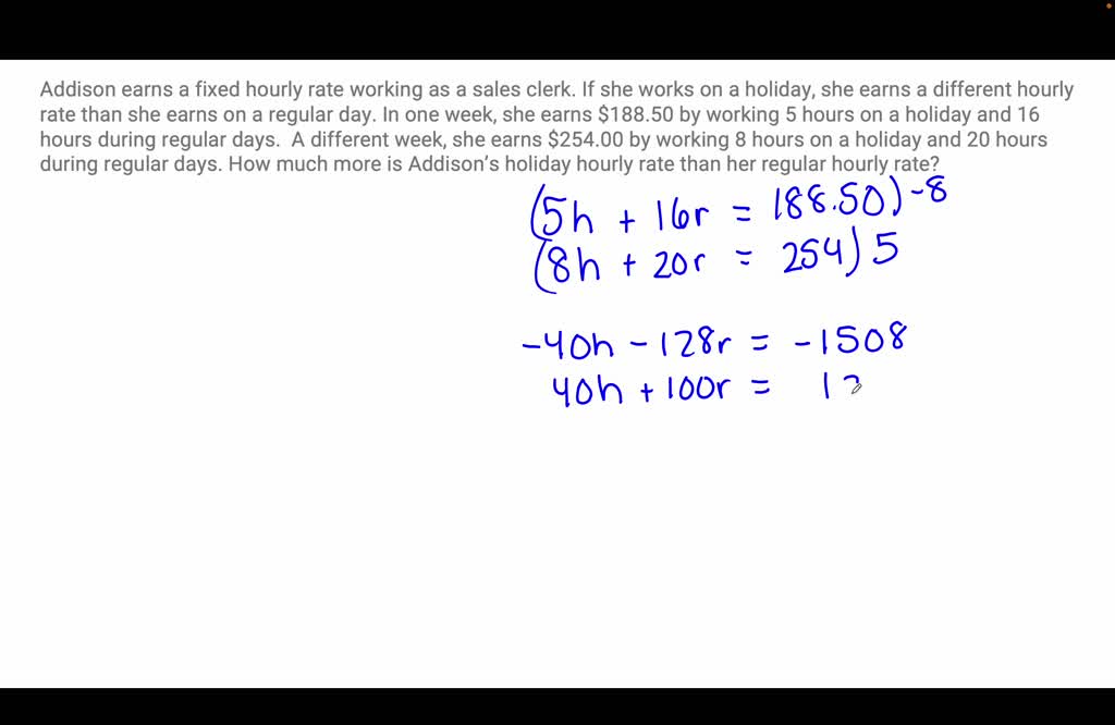 SOLVED: Addison earns a fixed hourly rate working as a sales clerk. If ...