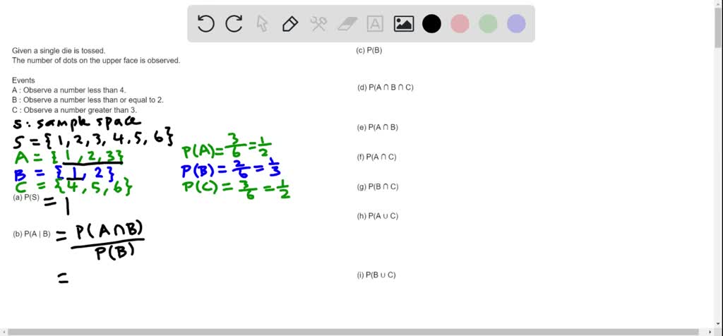 SOLVED: An experiment consists of tossing a single die and observing the number of dots that ...