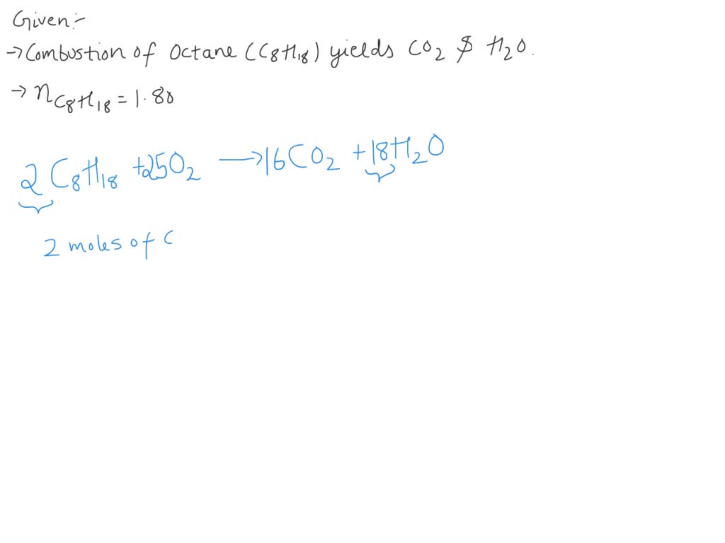 The combustion of liquid octane, C8H18, in the presence of gaseous ...