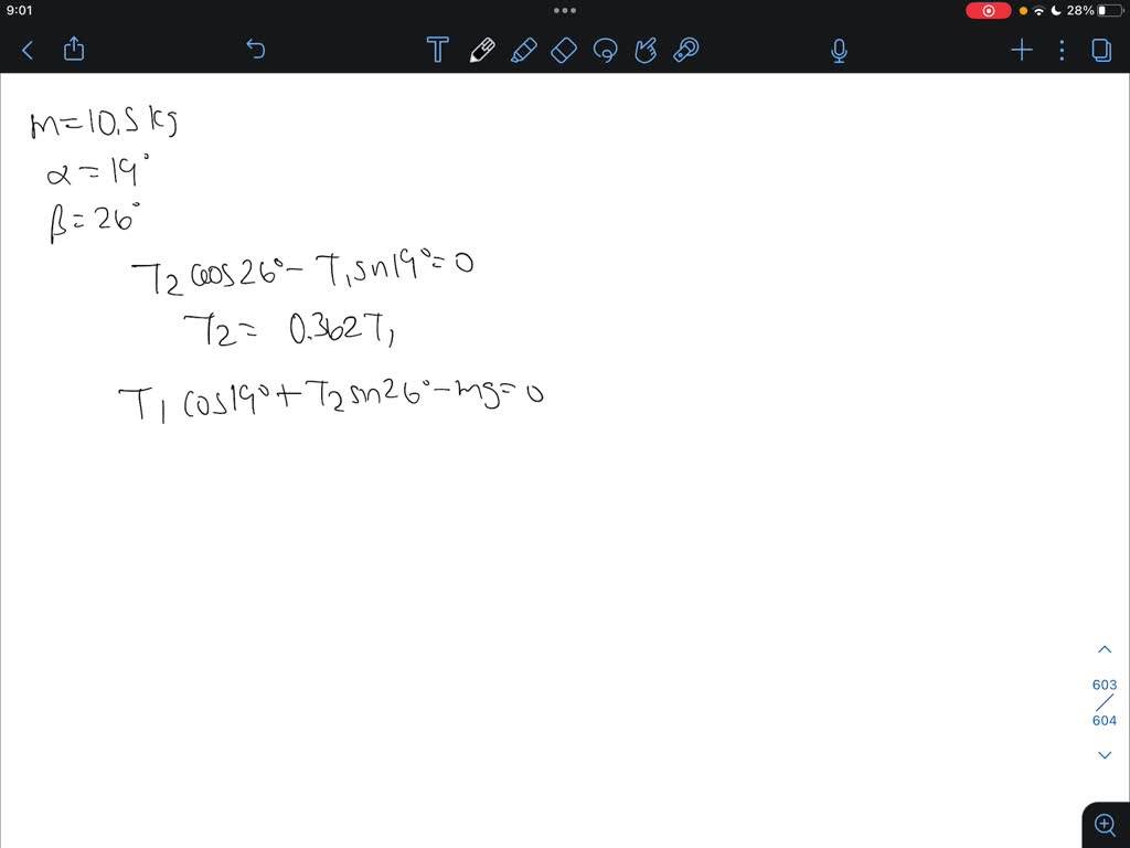 SOLVED: A block having a mass of m = 10.5 kg is suspended via two cables as shown in the figure ...
