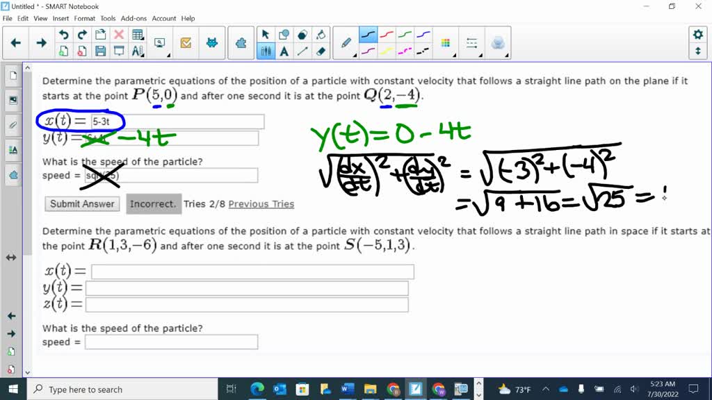 SOLVED: Determine the parametric equations of the position of a ...